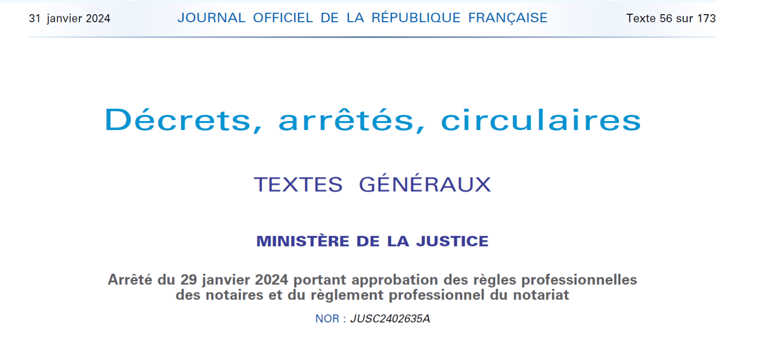 Publication du règlement professionnel du notariat - INFN - Institut ...